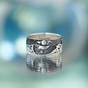 Otter Ring Sterling Silver, Swimming in Space Galaxy Band, Unique ...