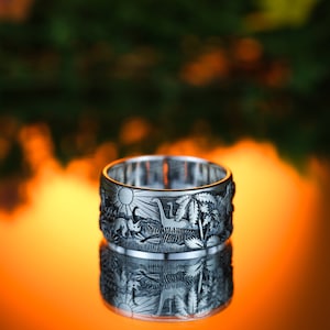 Dinosaurs Ring - Tyrannosaurs Wide Ring - Mesozoic Era Ring - Inspired ...