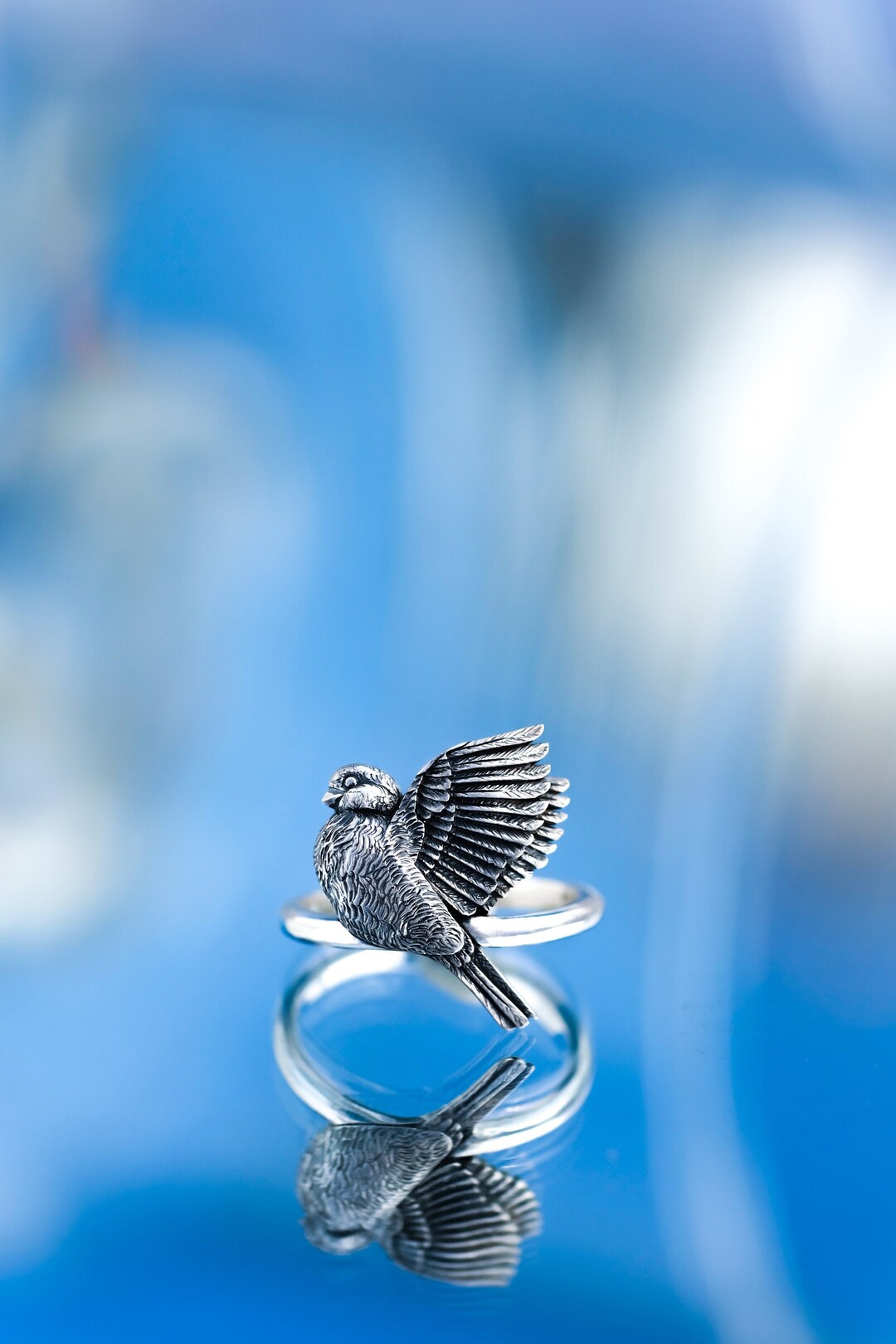 Flying Bird Ring - Sterling Silver Bird Ring - Cute Bird Ring - Sparrow ...