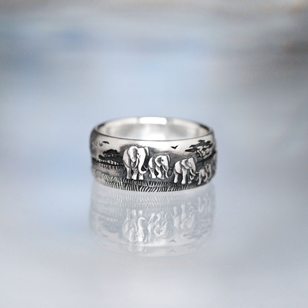 Seven Elephants Ring – Savannah Landscape, Good Luck Amulet - Etsy