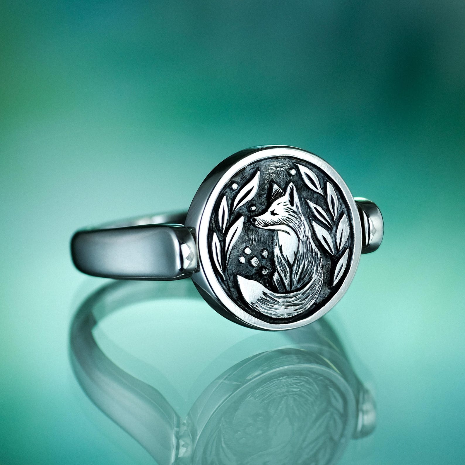 Fox Ring With Rotating Element - Spinner Ring Fox and Flowers - Trixer ...