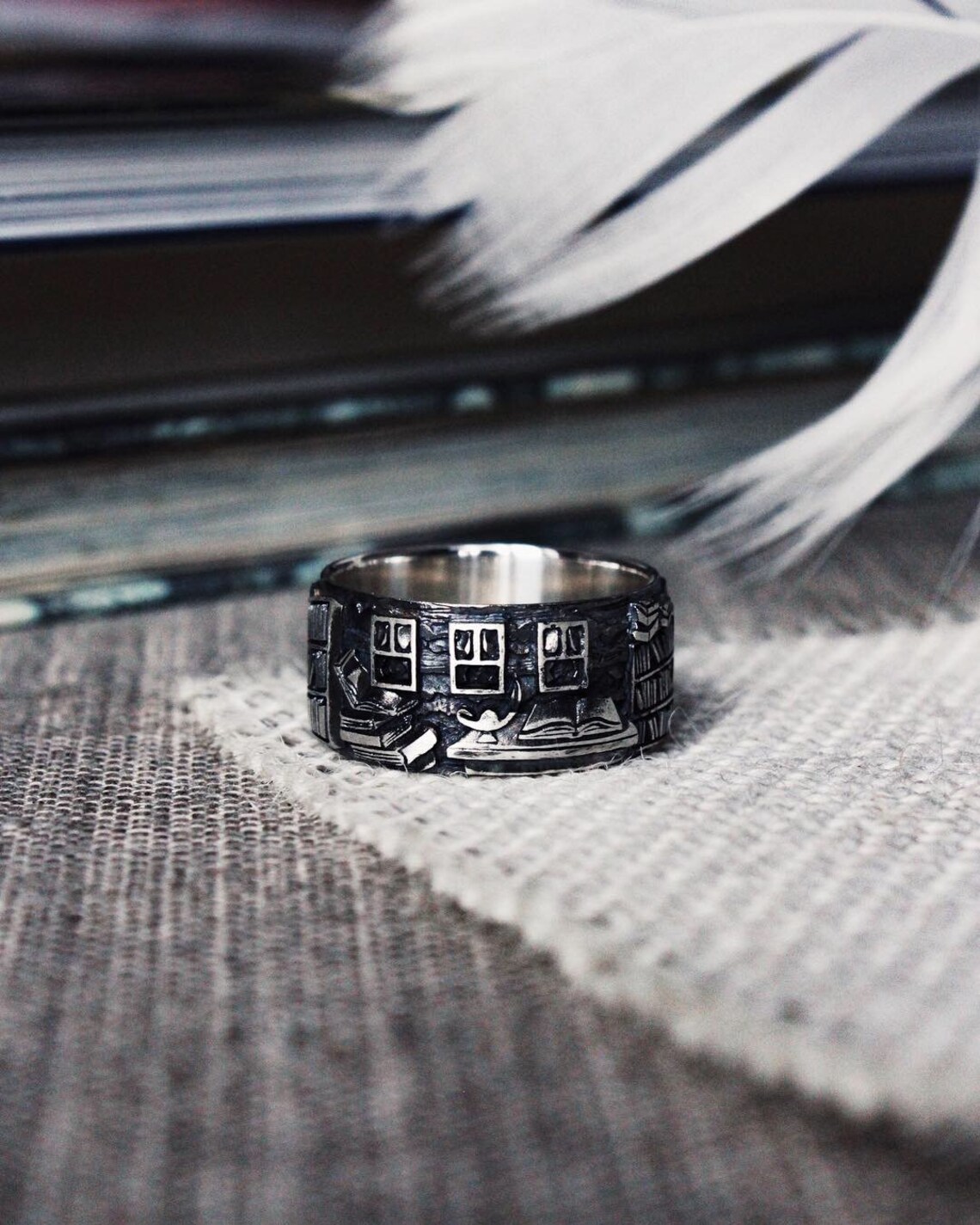 Secret Library Ring With Books Archivist Ring - Etsy