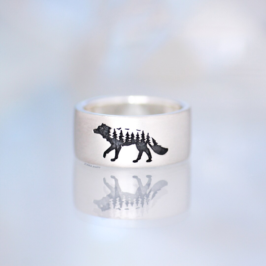 Handmade Wolf Ring - Forest Scene, Unique Wedding Band - Etsy