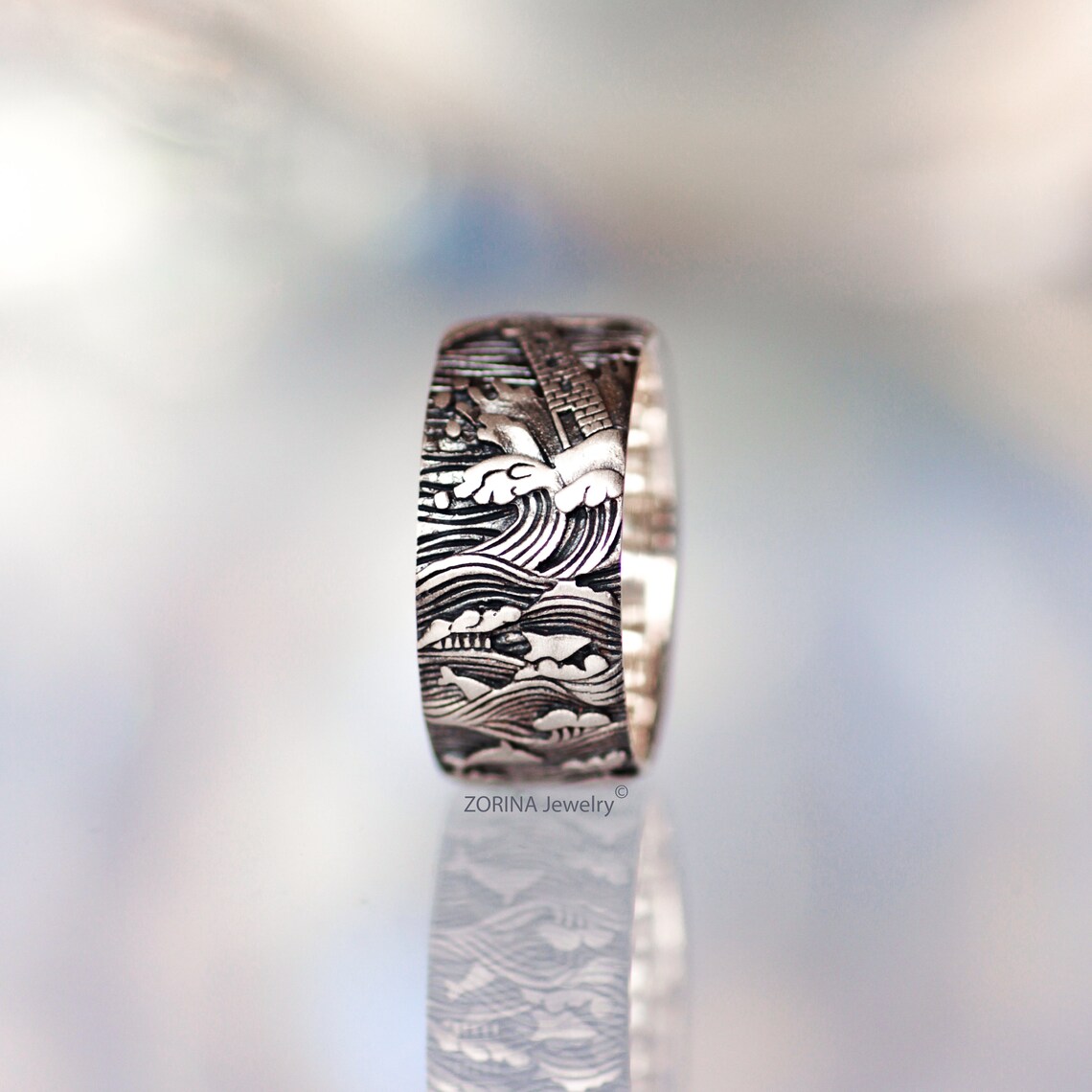 Ocean Ring Ring Lighthouse Ring With the Ocean Waves | Etsy