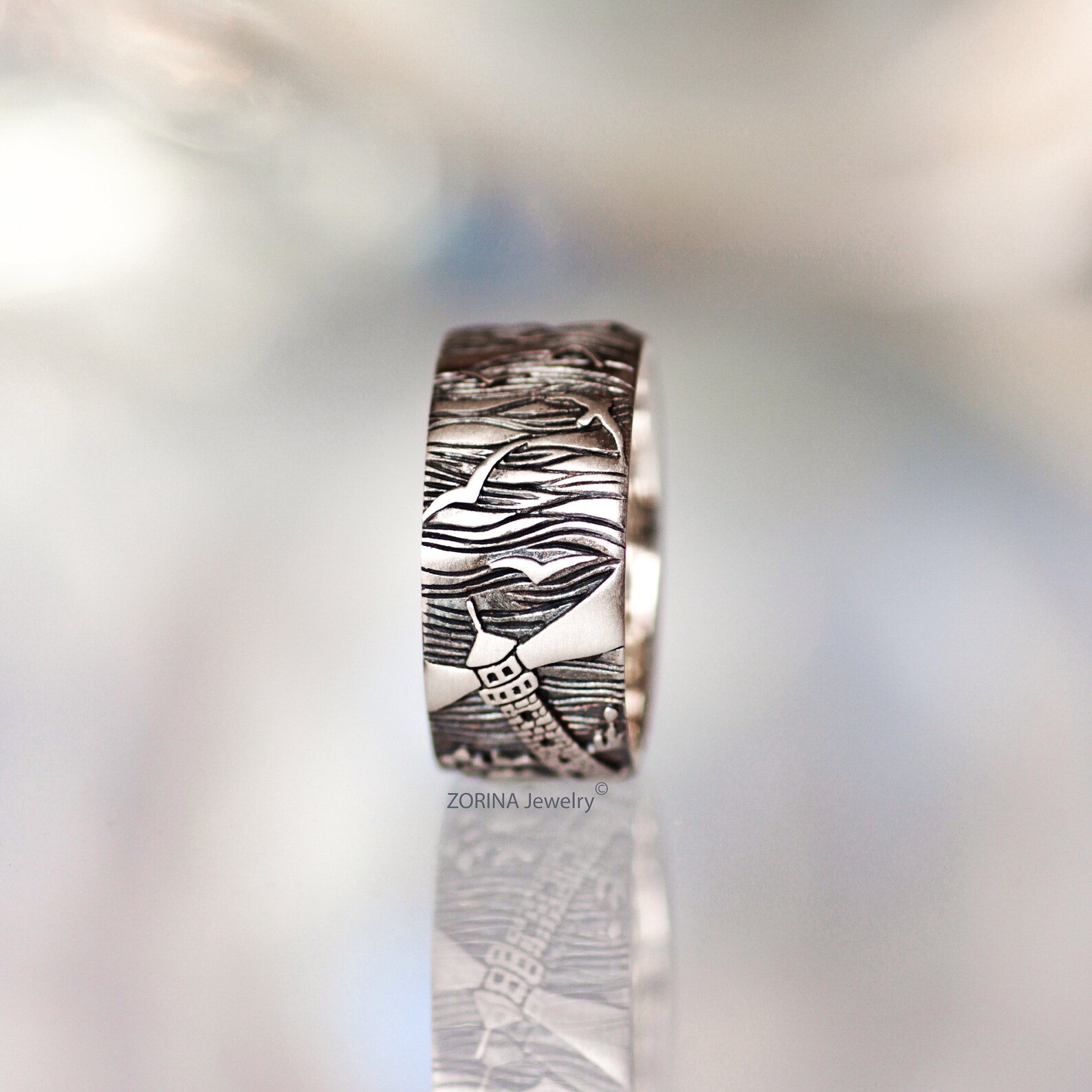 Ocean Ring Ring Lighthouse Ring With the Ocean Waves | Etsy