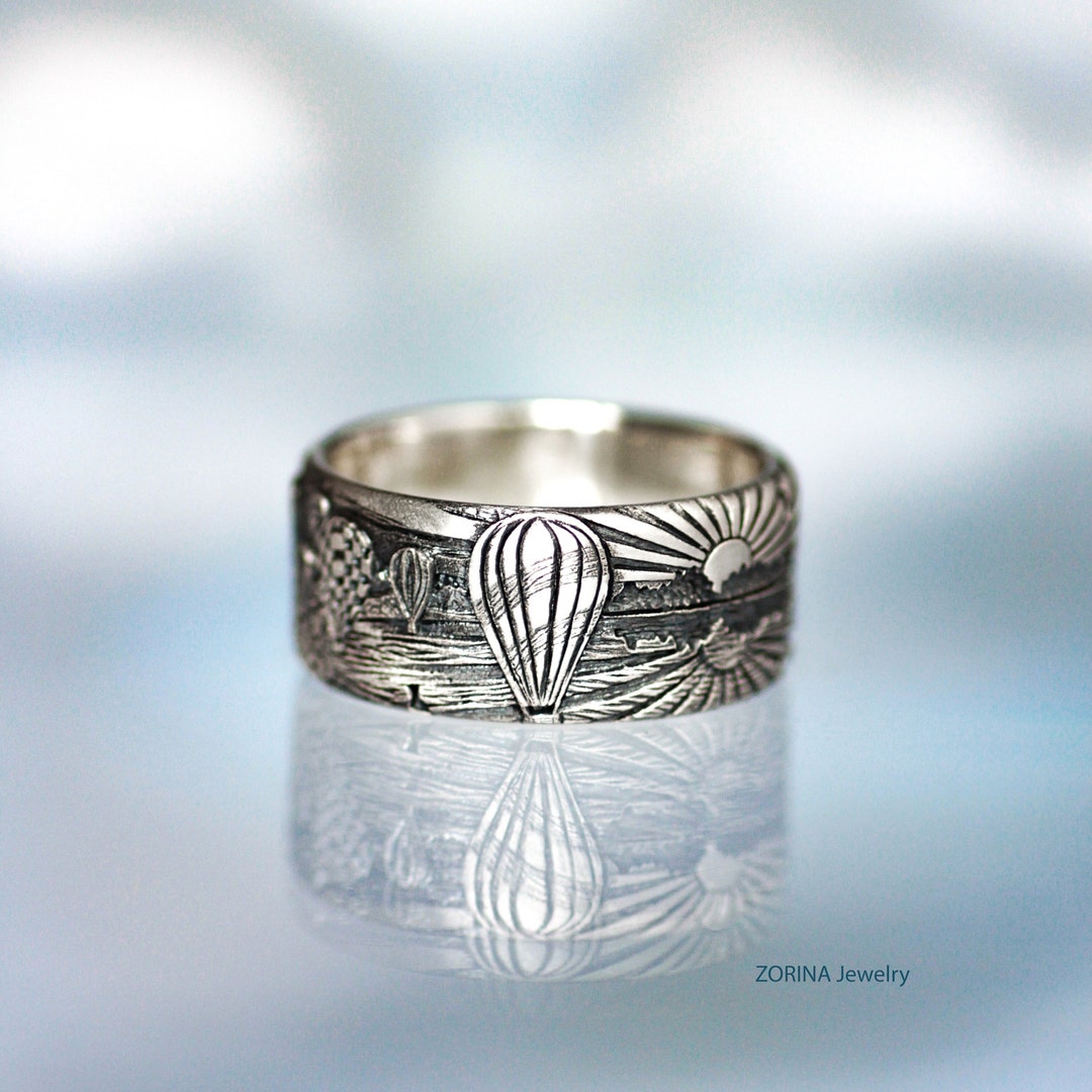 Handmade Wide Band Ring – Hot Air Balloon Landscape - Etsy