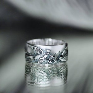 Bird Ring in Silver - Swifts Ring - Pair of Swifts Ring - Author Ring ...