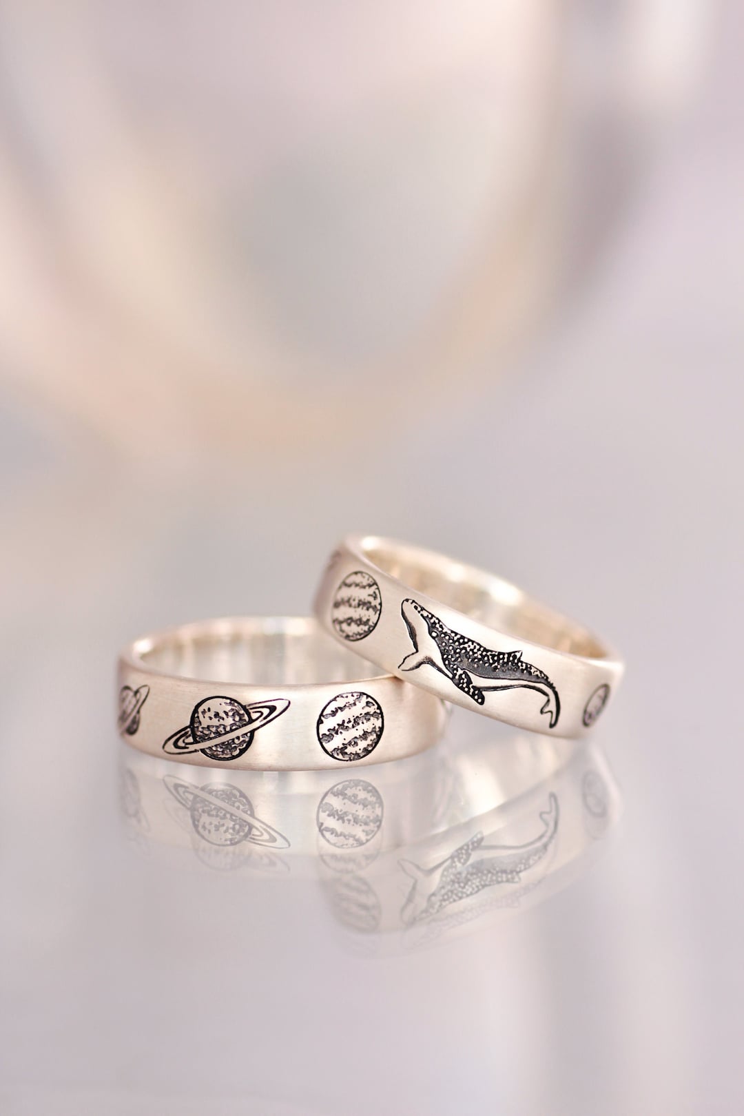 Ring of Whales With Planets - Handmade Whale Ring - Whale Engagement ...
