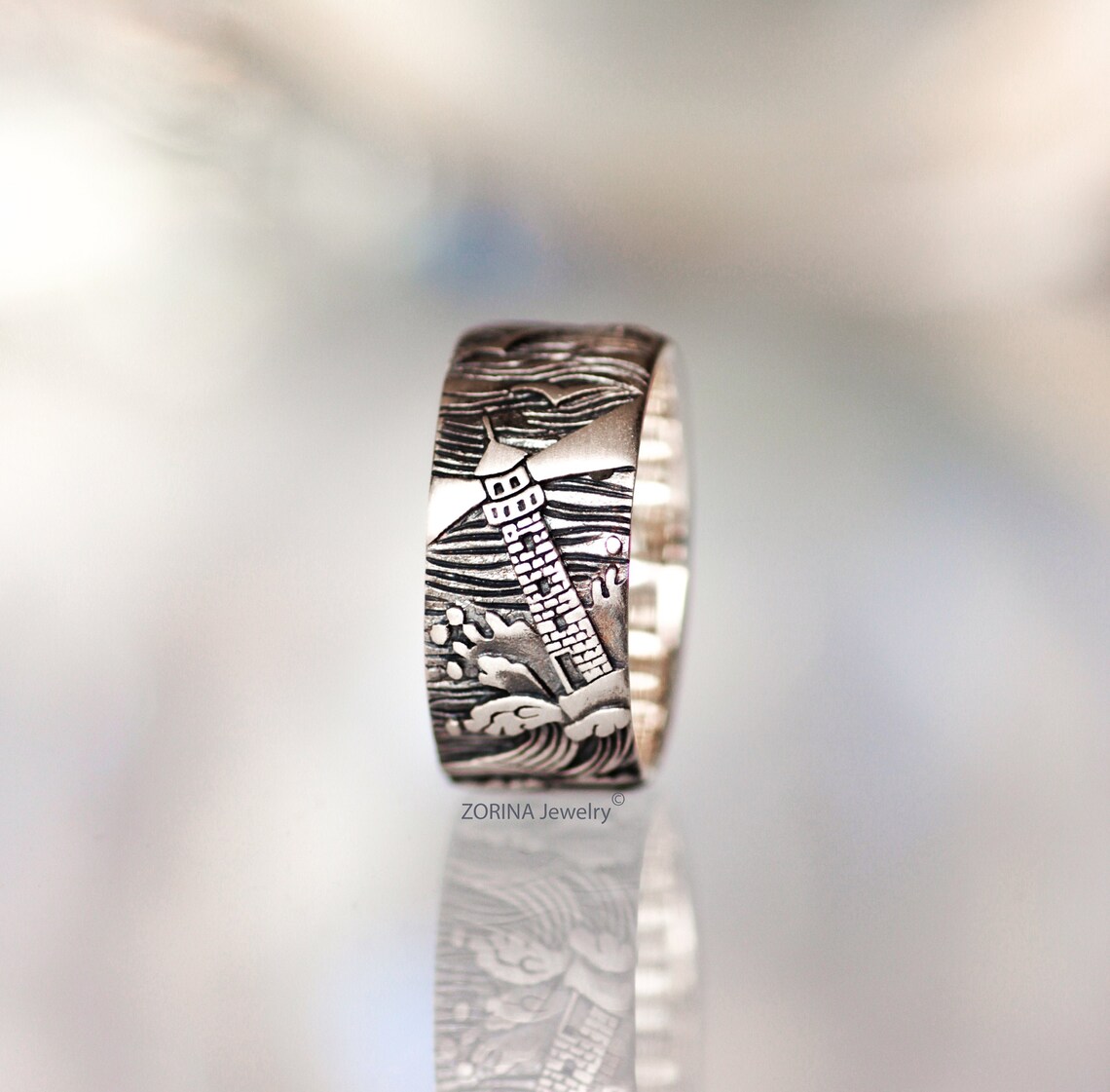Ocean Ring Ring Lighthouse Ring With the Ocean Waves | Etsy