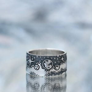 Handmade Sterling Silver Space Ring, Wide Galaxy Band, Cosmic Planet ...