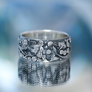Mythical Ring With Mermaids - Ocean Ring - Unusual Silver Ring - Unique ...