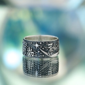 Handmade Sterling Silver Raccoon Ring – Space Scene Patina Jewelry - Etsy
