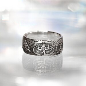 Viking Ring Men's Band Wide Rune Ring Gift Ring for a Man Yggdrasil Ash ...