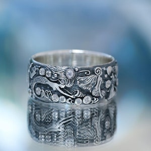 Mythical Ring With Mermaids - Ocean Ring - Unusual Silver Ring - Unique ...