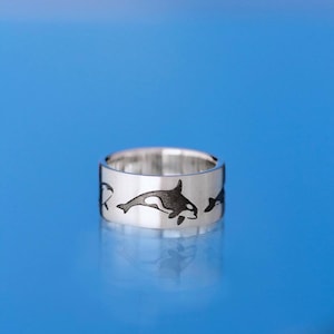 Wide Band Killer Whale Ring - Ocean Orca Design - Etsy