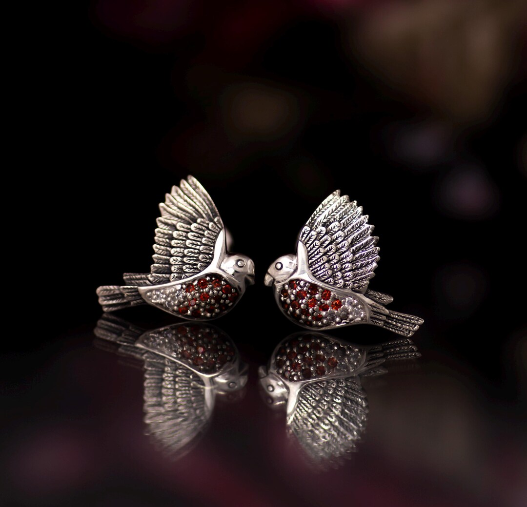 Bird Earrings - Birds With Yellow Bellies - Silver Stud Earrings ...