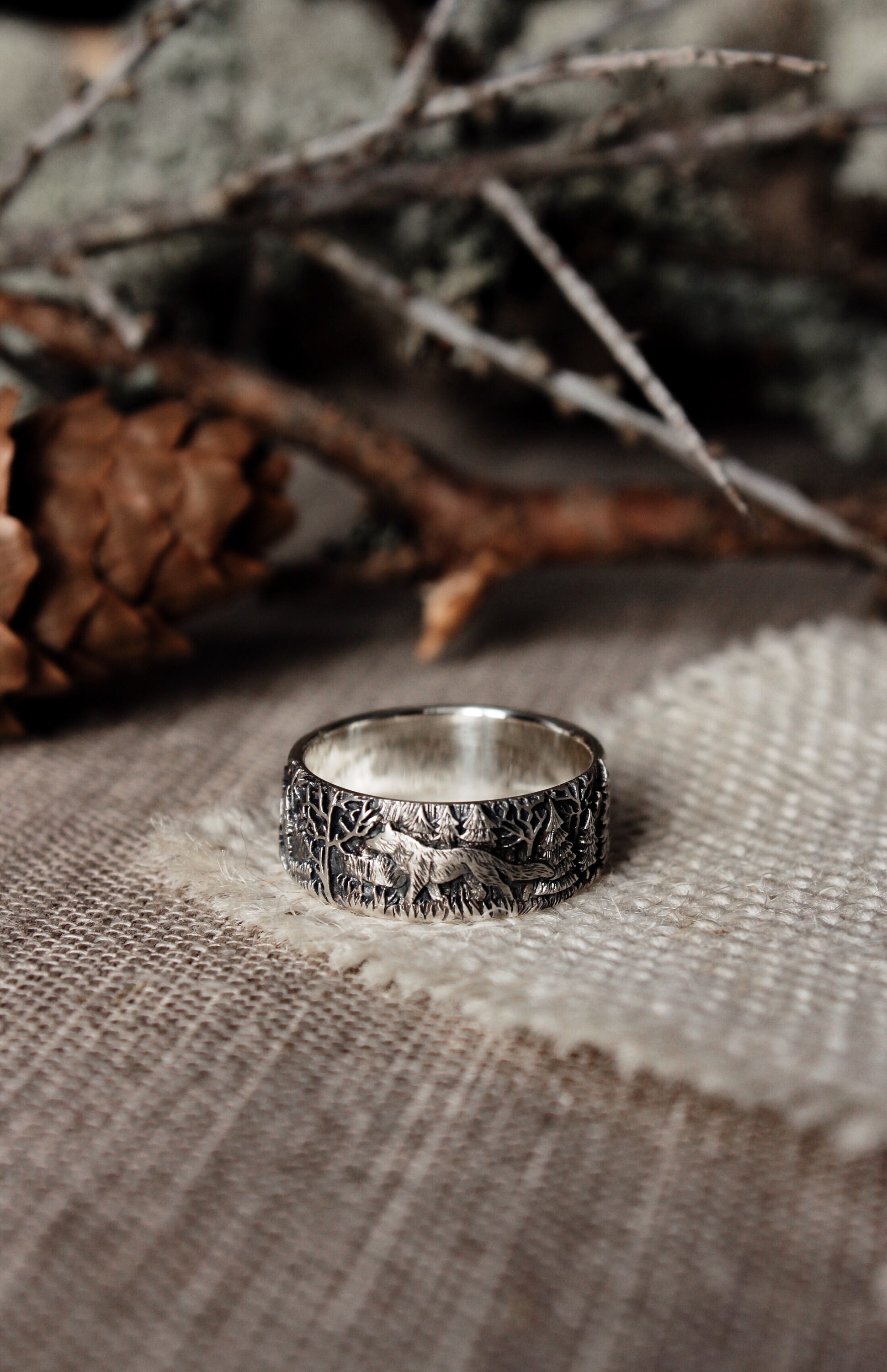 Ring Wolf Wolf Wide Ring Forest and Sea Ring With | Etsy