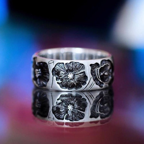 Poppy Flower Ring - Etsy