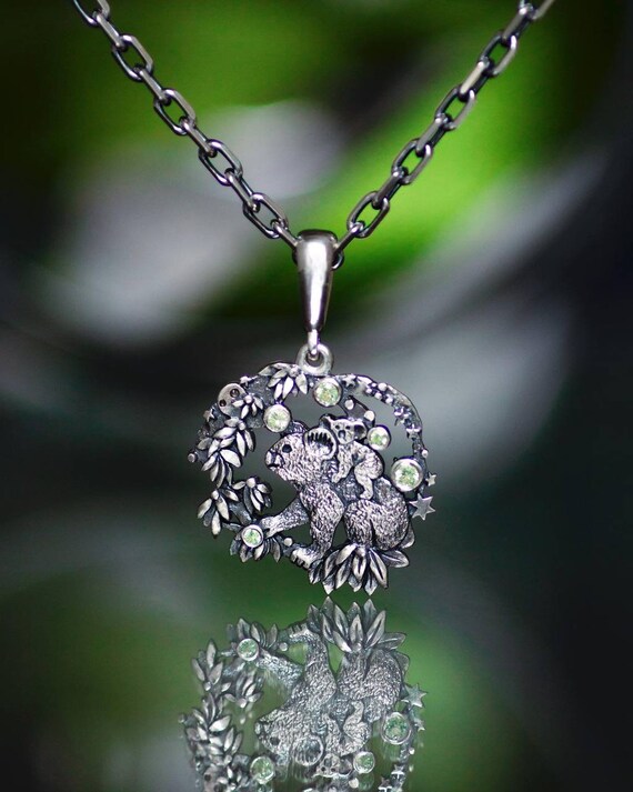 Koala Pendant Koalas on Bamboo Silver author Koala Pendant - Etsy