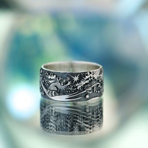Handmade Sterling Silver Raccoon Ring – Space Scene Patina Jewelry - Etsy