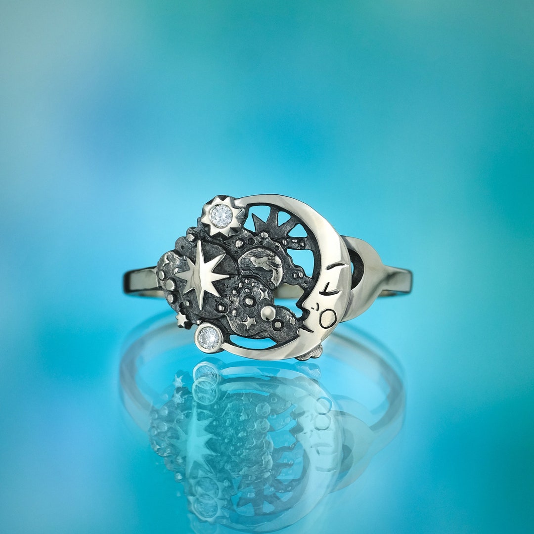 Moonlight Glow Ring 14-karat White Gold - Moon Ring With Diamonds ...
