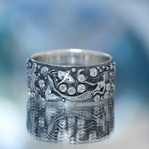 Mythical Ring With Mermaids - Ocean Ring - Unusual Silver Ring - Unique ...