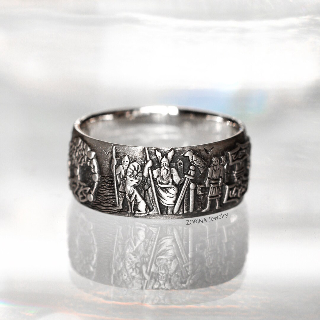 Viking Ring Men's Band Wide Rune Ring Gift Ring for a Man Yggdrasil Ash ...