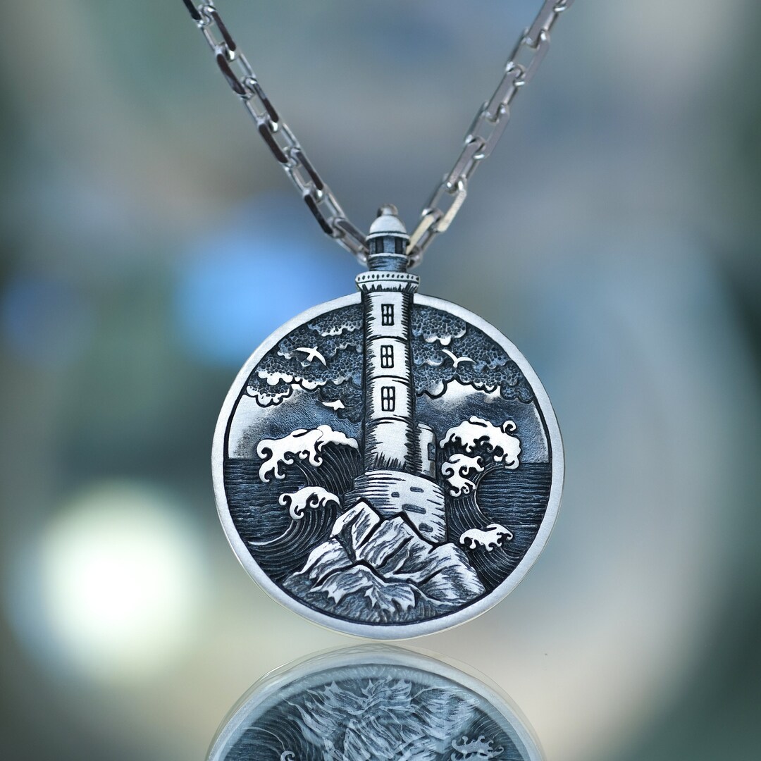 Handmade Lighthouse Pendant, Raging Ocean Jewelry - Etsy