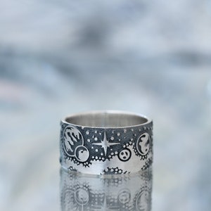 Handmade Sterling Silver Space Ring, Wide Galaxy Band, Cosmic Planet ...
