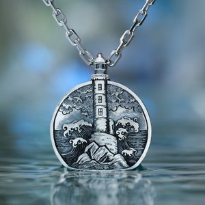Handmade Lighthouse Pendant, Raging Ocean Jewelry - Etsy