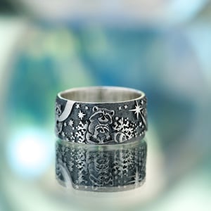 Handmade Sterling Silver Raccoon Ring – Space Scene Patina Jewelry - Etsy