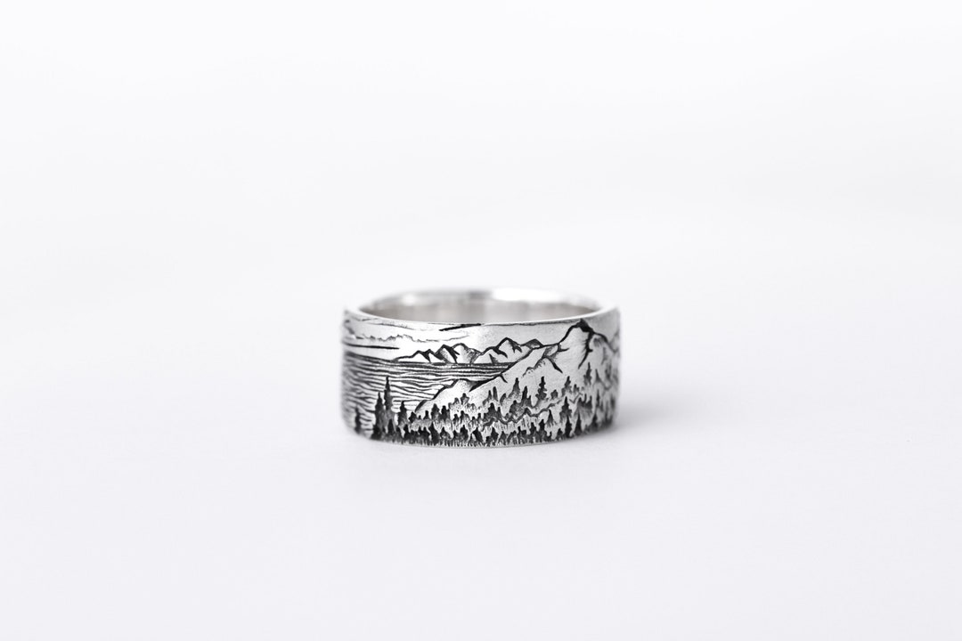 Mountain Ring With the Sun Ring Sunset Wide Ring With - Etsy