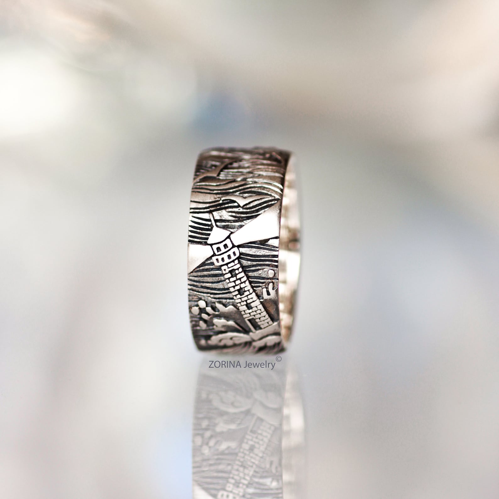 Ocean Ring Ring Lighthouse Ring With the Ocean Waves | Etsy