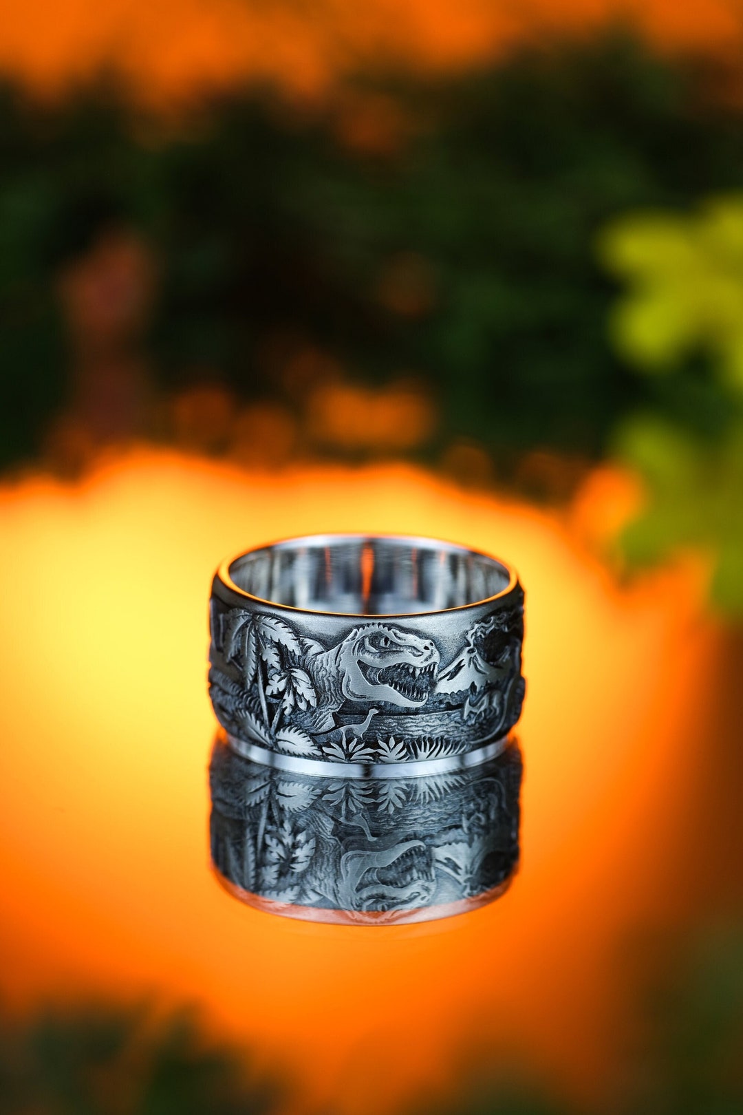 Dinosaurs Ring - Tyrannosaurs Wide Ring - Mesozoic Era Ring - Inspired ...