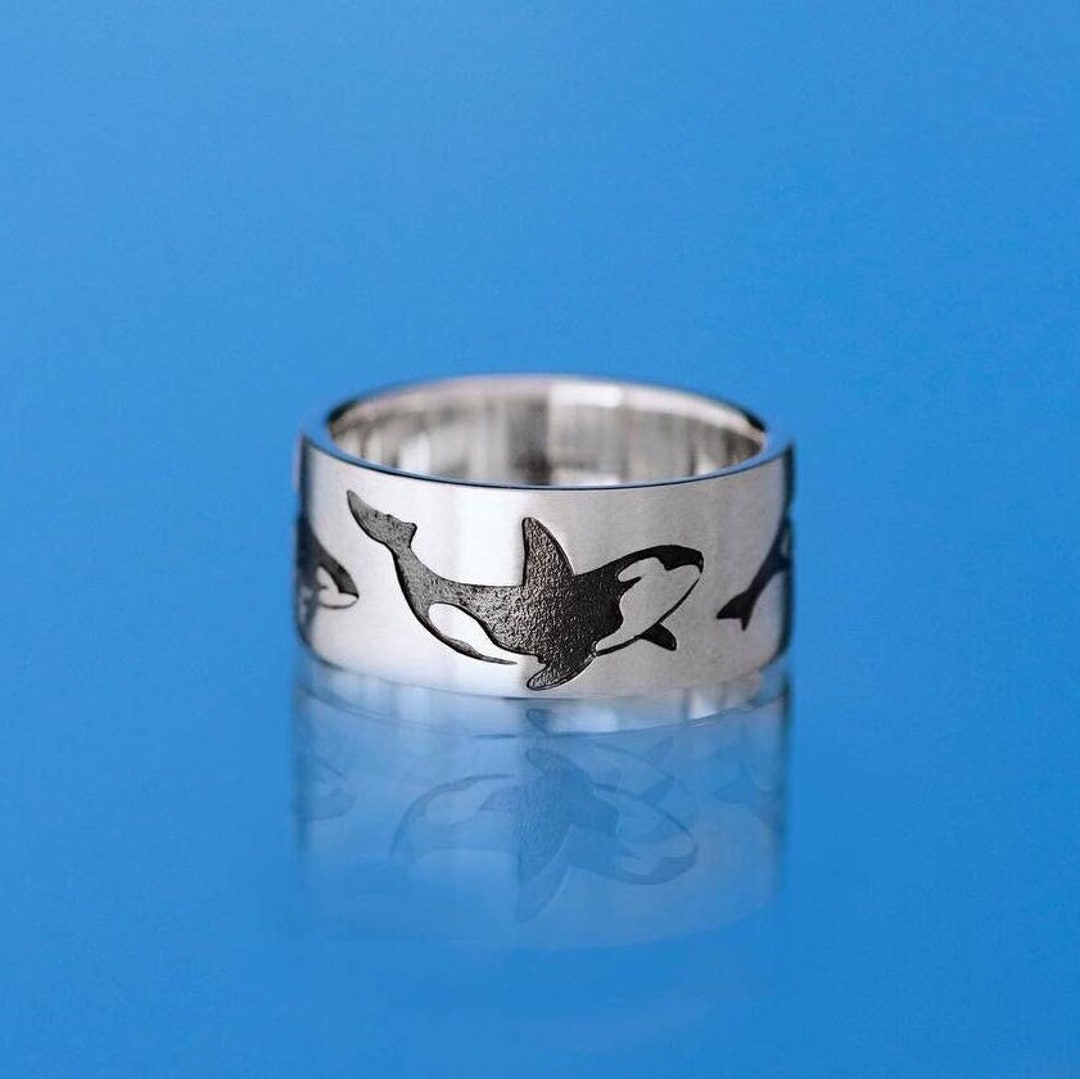 Wide Band Killer Whale Ring - Ocean Orca Design - Etsy