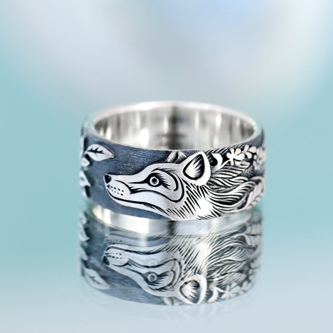 Wide Ring "fox in Flowers" - Fox Ring - Ring With a Fox - Flower Ring ...