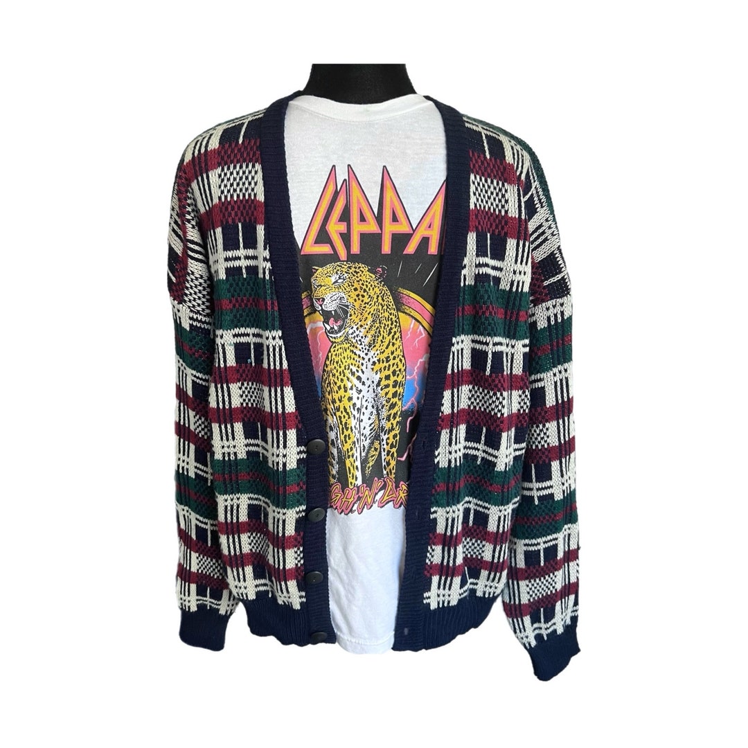 Vintage Kurt Cobain Cardigan Mens Large 80s Botany 500 Plaid Knit ...
