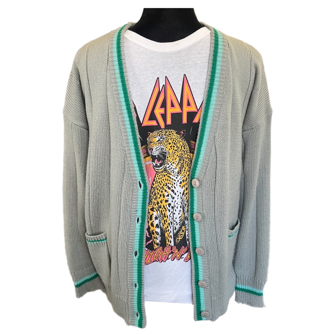 Vintage Ruebel Cardigan Mens Medium Gray Knit Kurt Cobain Sweater 90s ...