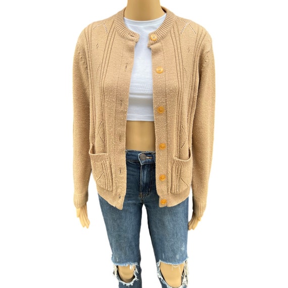 Amelia Cardigan Womens Tan Brown Front Pocket Knit Sw… - Gem