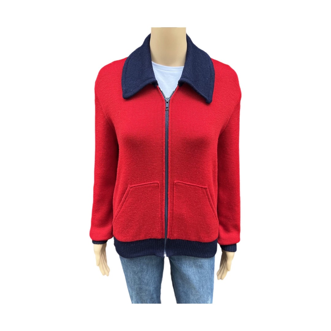 Woolmark Sweater Jacket Womens Red Small Wool Zip Cardigan - Etsy