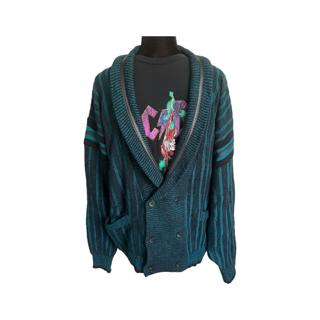 Vintage Double Breasted Cowl Neck Cardigan Mens Large 80s Urban Works ...