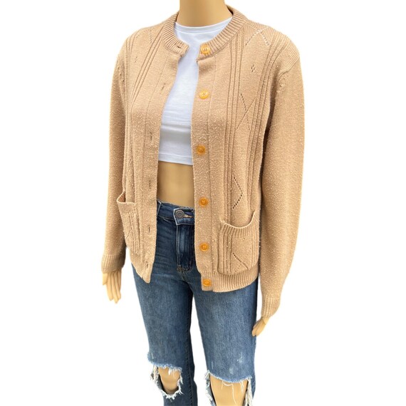 Amelia Cardigan Womens Tan Brown Front Pocket Knit Sw… - Gem