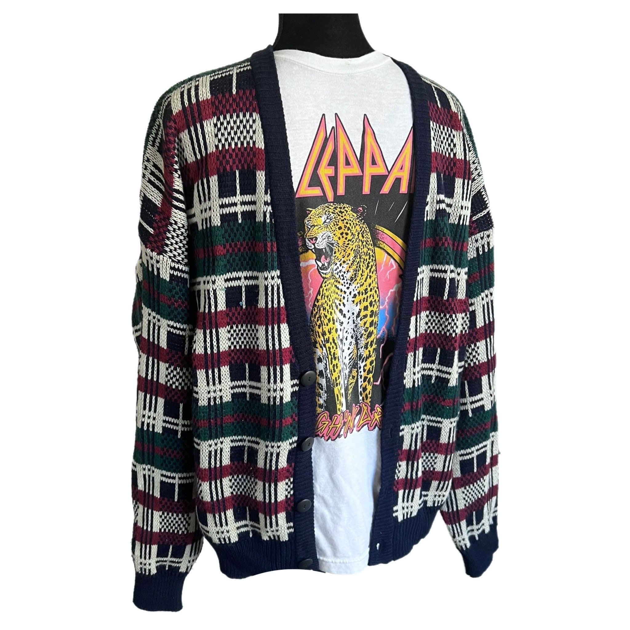 Vintage Kurt Cobain Cardigan Mens Large 80s Botany 500 Plaid Knit ...