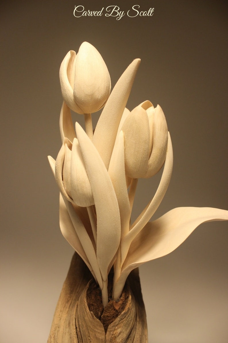 Tulips Sculpture Wood Tulips Handmade Tulips Carved Tulips | Etsy