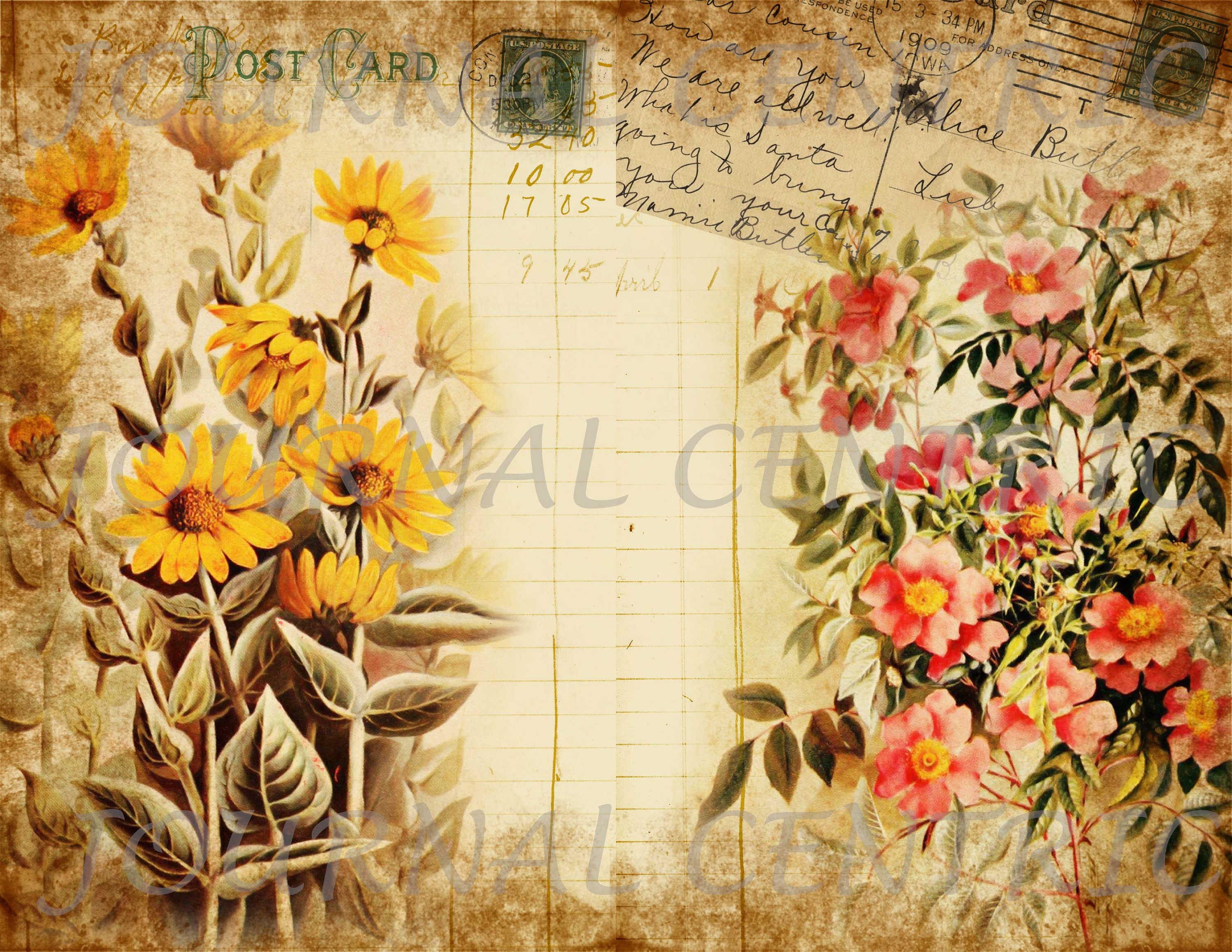 Floral Post Vintage Digital Journal Pages Kit - Etsy