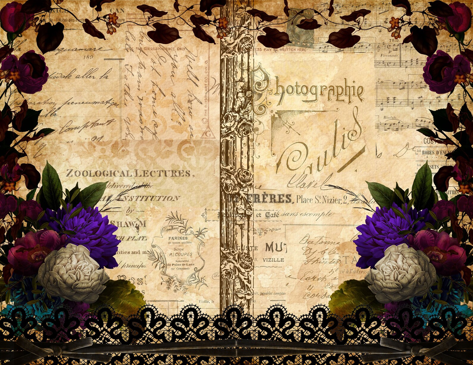 Midnight Flowers Digital Journal Kit - Etsy