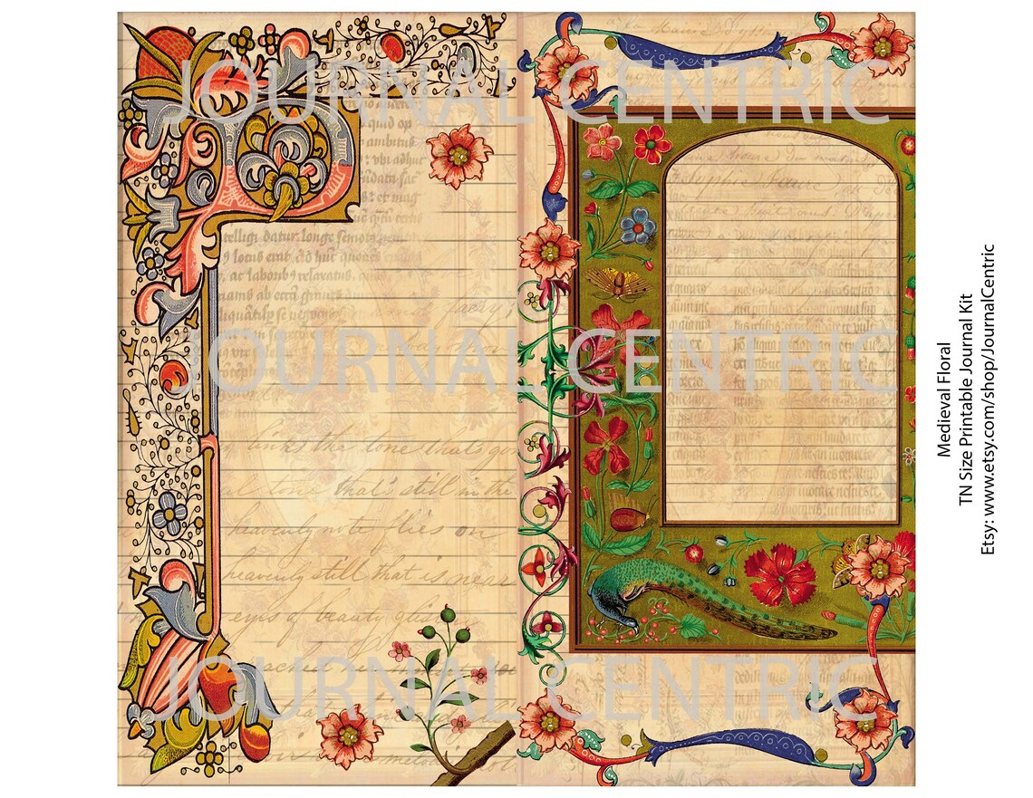 Medieval Floral Digital Journal Kit: TN Size | Etsy