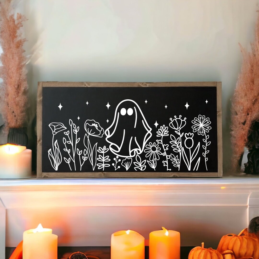 25x13 / Ghost Garden / Boho Halloween / Retro Ghost / Cute Ghost With ...