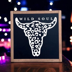 13x13 / Wild Soul Sign / Leopard Boho / Steer Head Decor / Rustic Chic ...