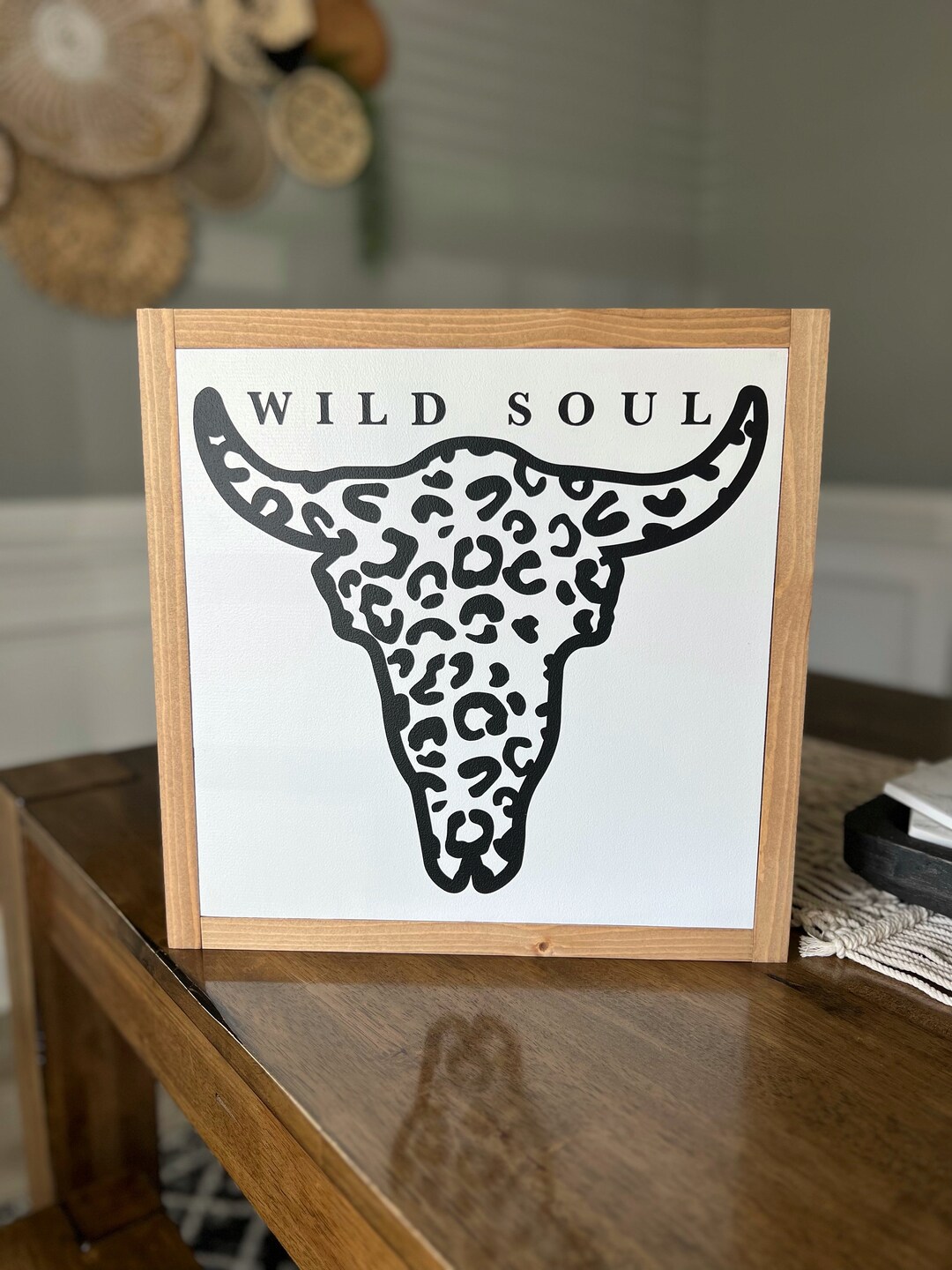 13x13 / Wild Soul Sign / Leopard Boho / Steer Head Decor / - Etsy